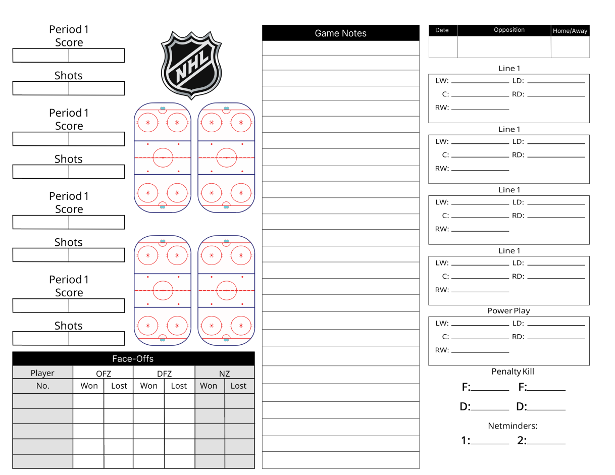 Free Printable Hockey Lineup Cards Template – Print 1 Free: Print 1000 ...
