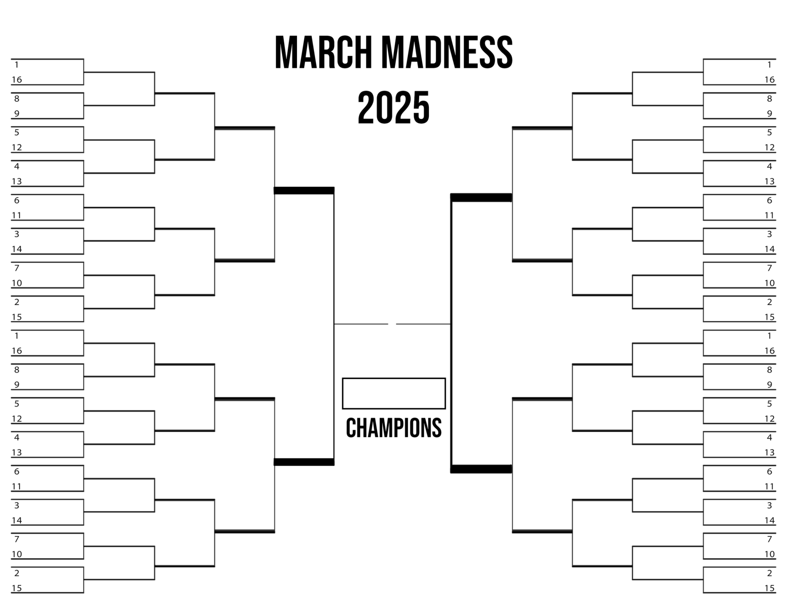 Free, Printable NCAA Tournament Bracket for 2025 Men’s March Madness ...