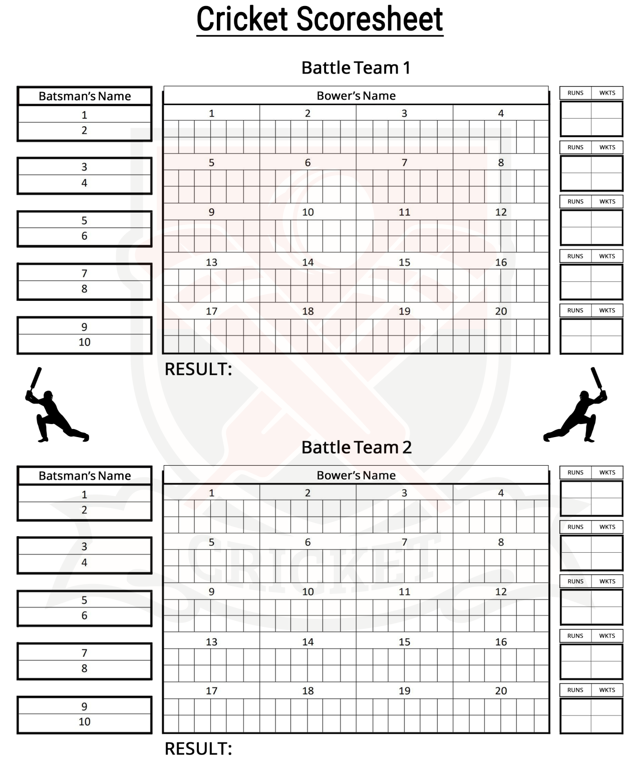 Essential Cricket Score Sheets Printable – Print 1 Free: Print 1000's ...