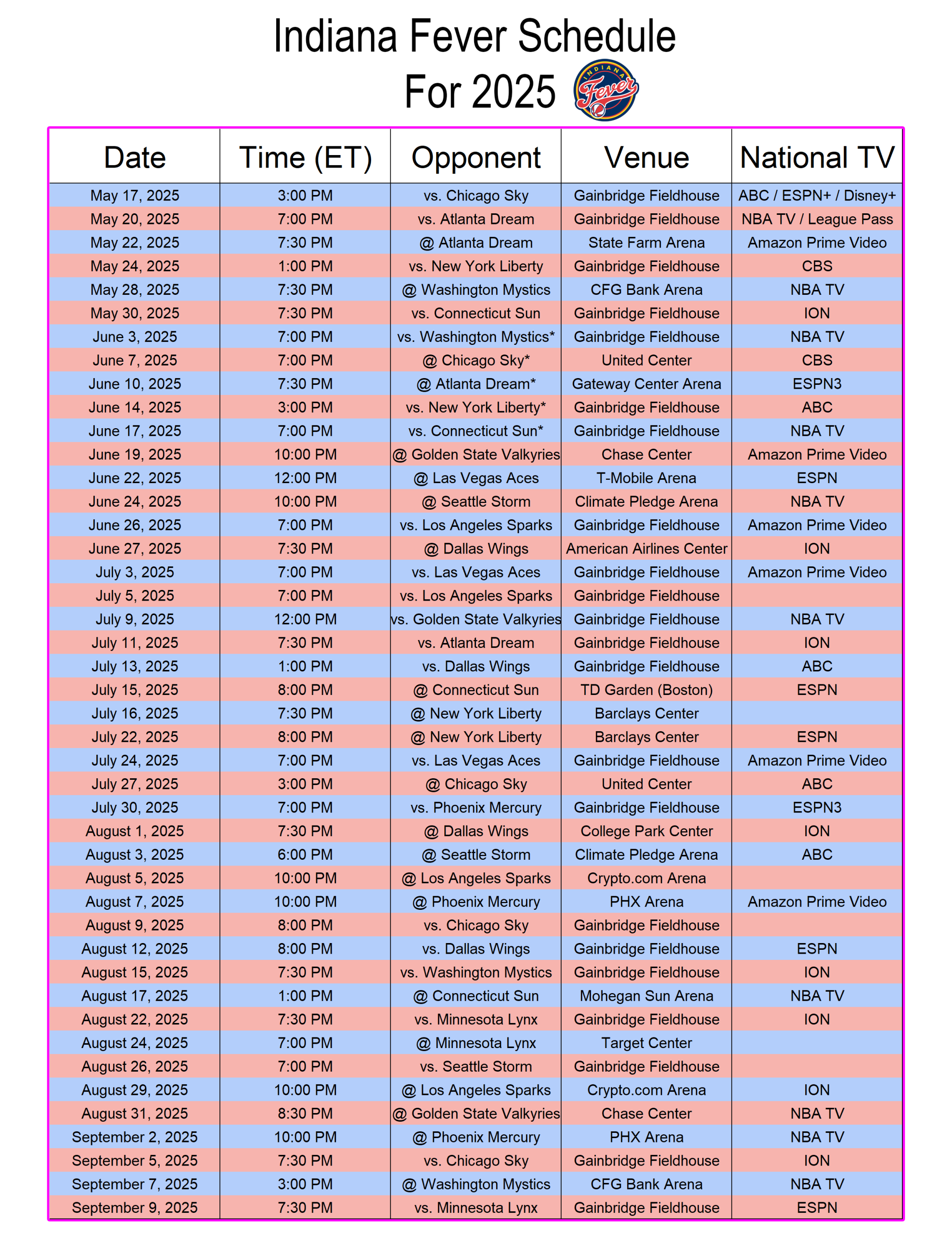 Prepare for Tip-Off: Your Printable Indiana Fever Schedule for 2025 ...