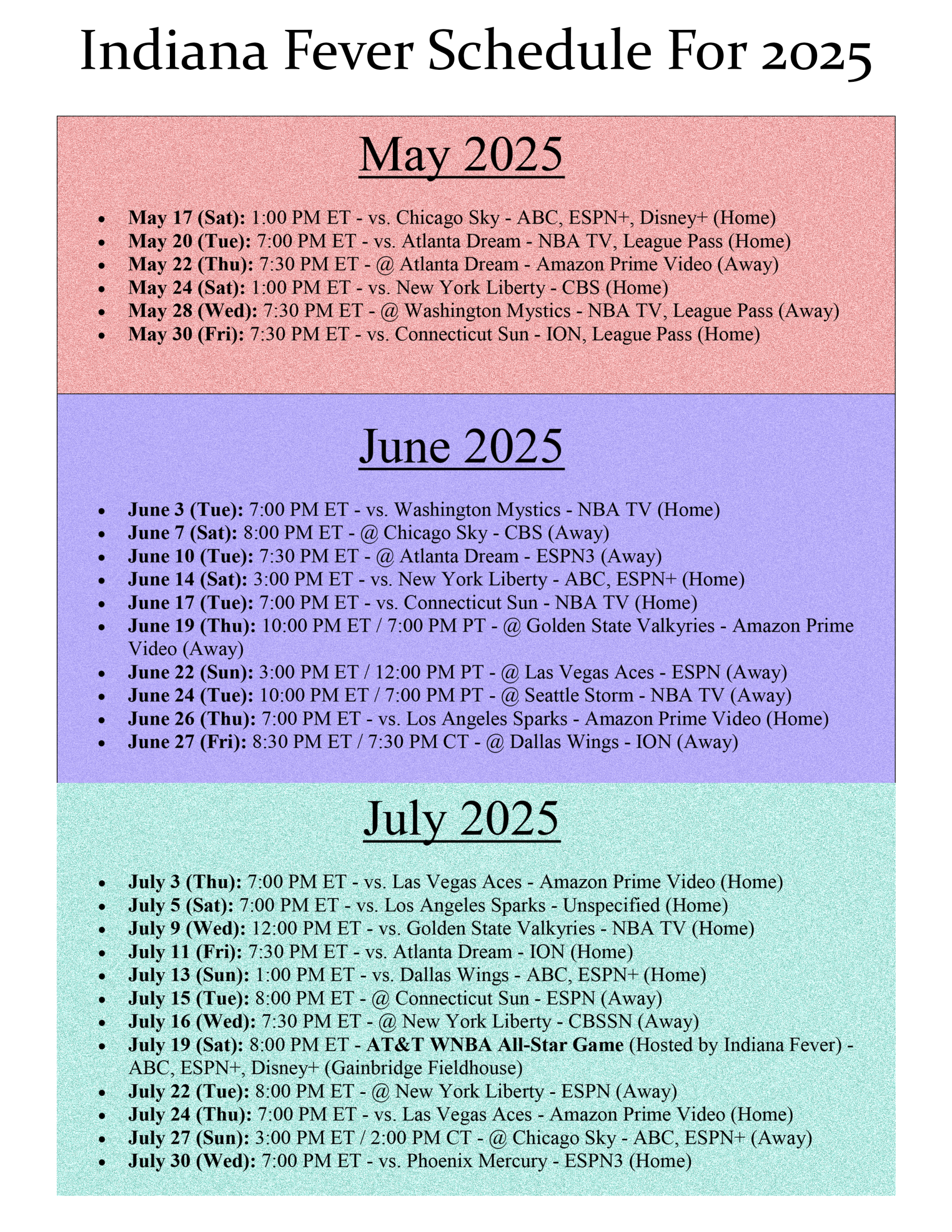 Prepare for Tip-Off: Your Printable Indiana Fever Schedule for 2025 ...