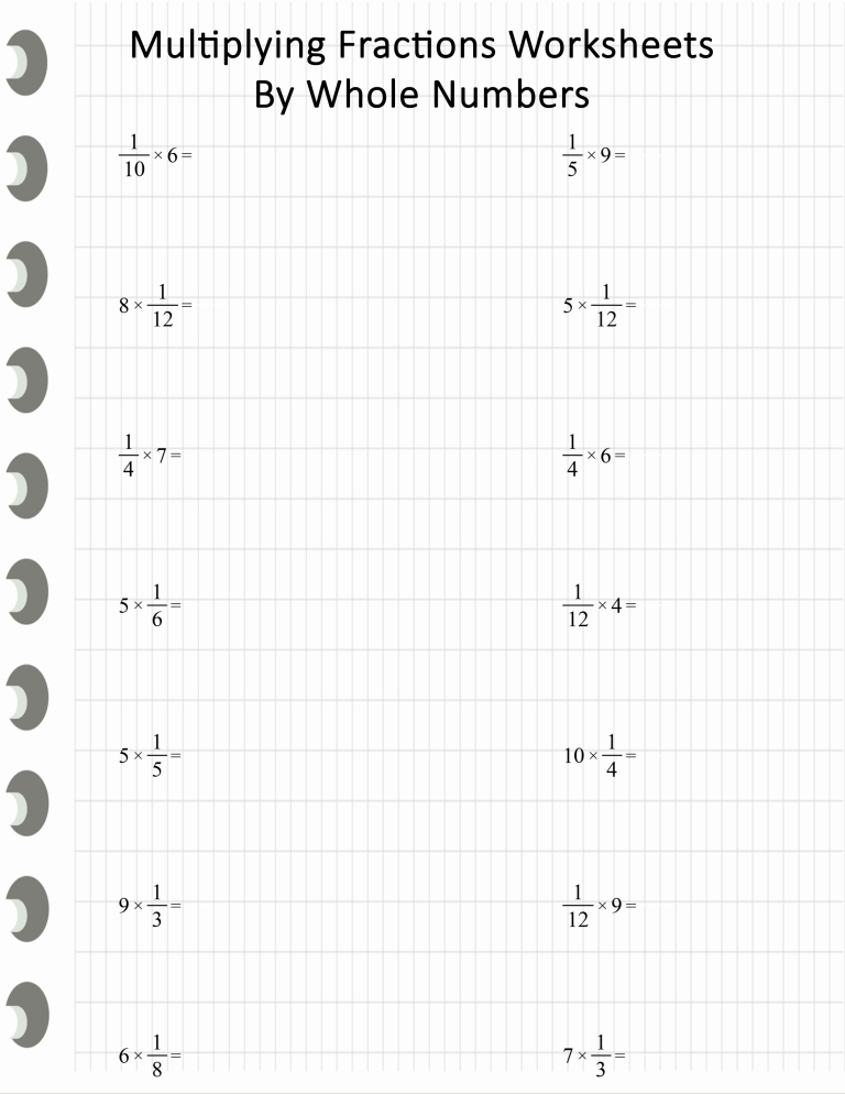 Free Worksheets for Multiplying Fractions by Whole Numbers – Print 1 ...