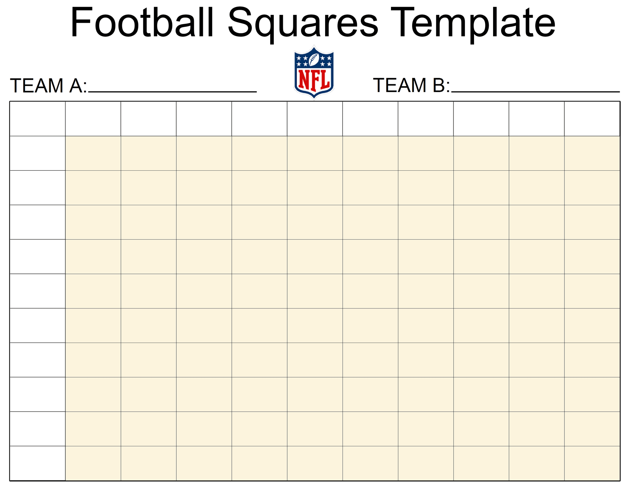 Printable NFL Football Squares PDF for NFL Playoffs, Super Bowl – Print ...